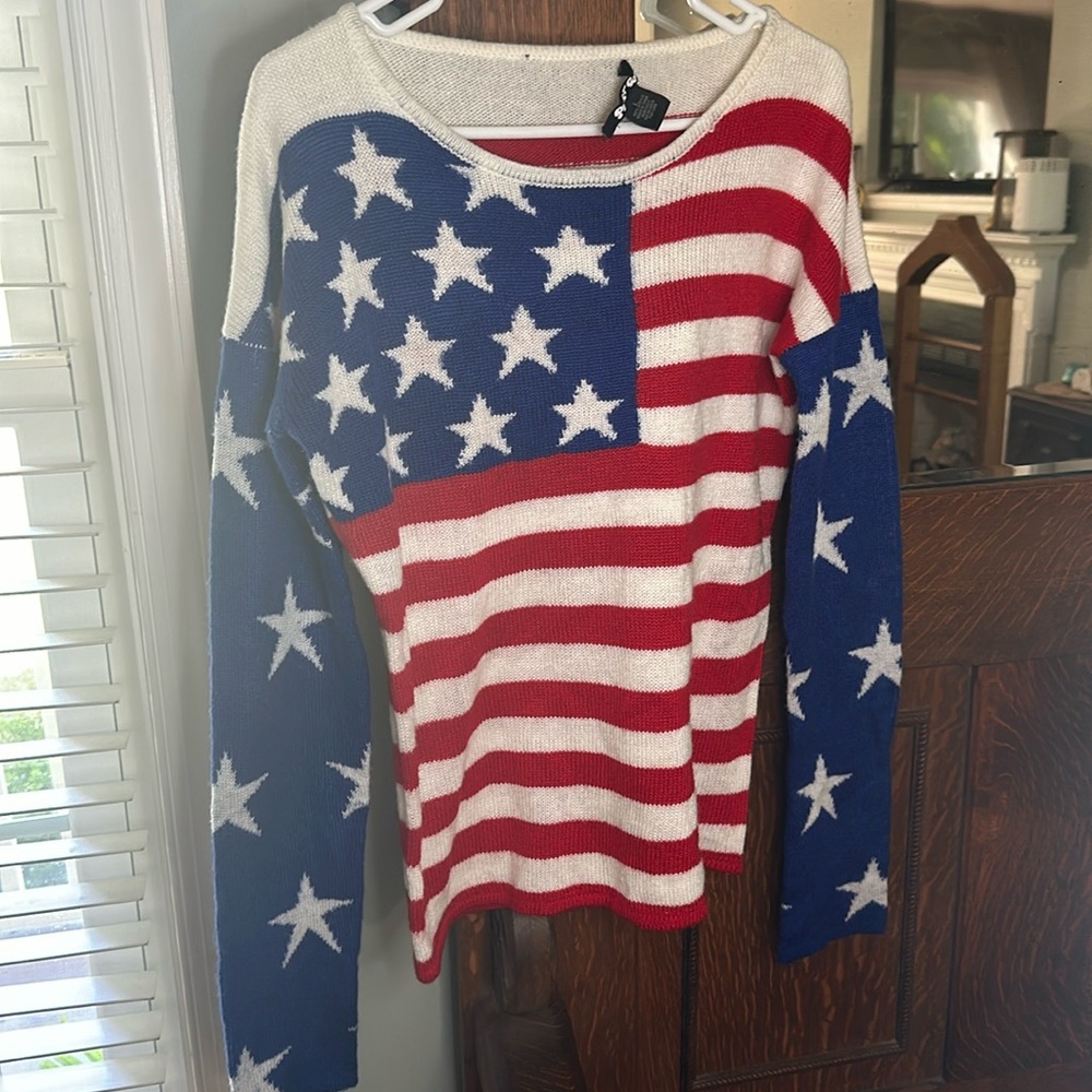 Women's Usa Flag Sweater American Flag Size Large - Gem